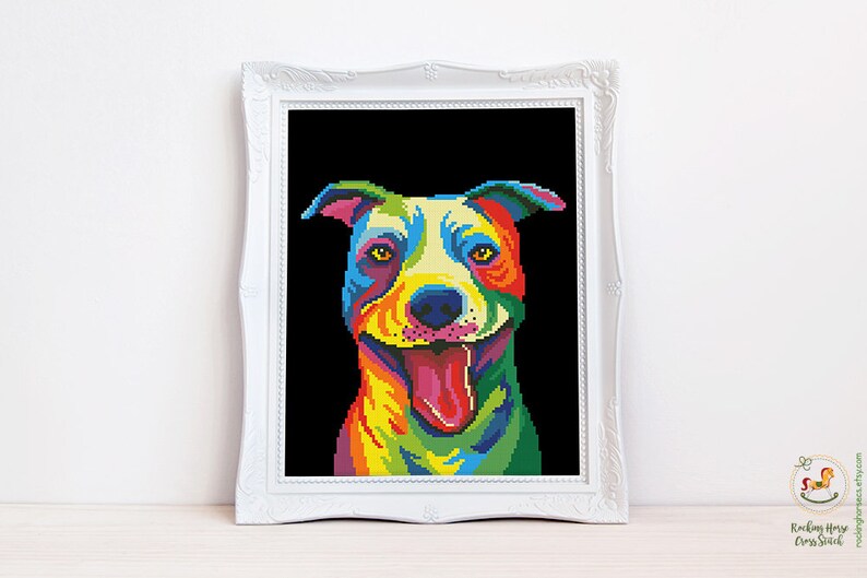 Colorful Pitbull Terrier Cross Stitch Pattern Rainbow Pit Bull | Etsy