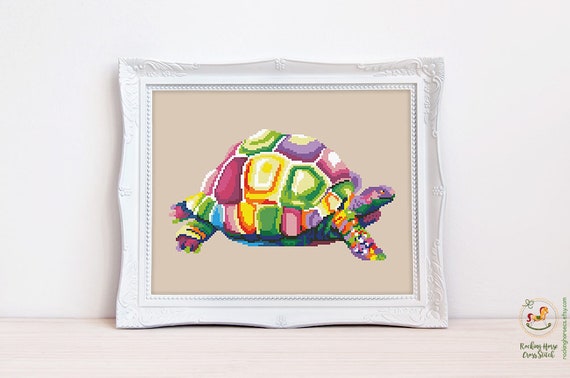 Rainbow Turtle Cross Stitch Pattern Abstract Colorful Tortoise - Etsy