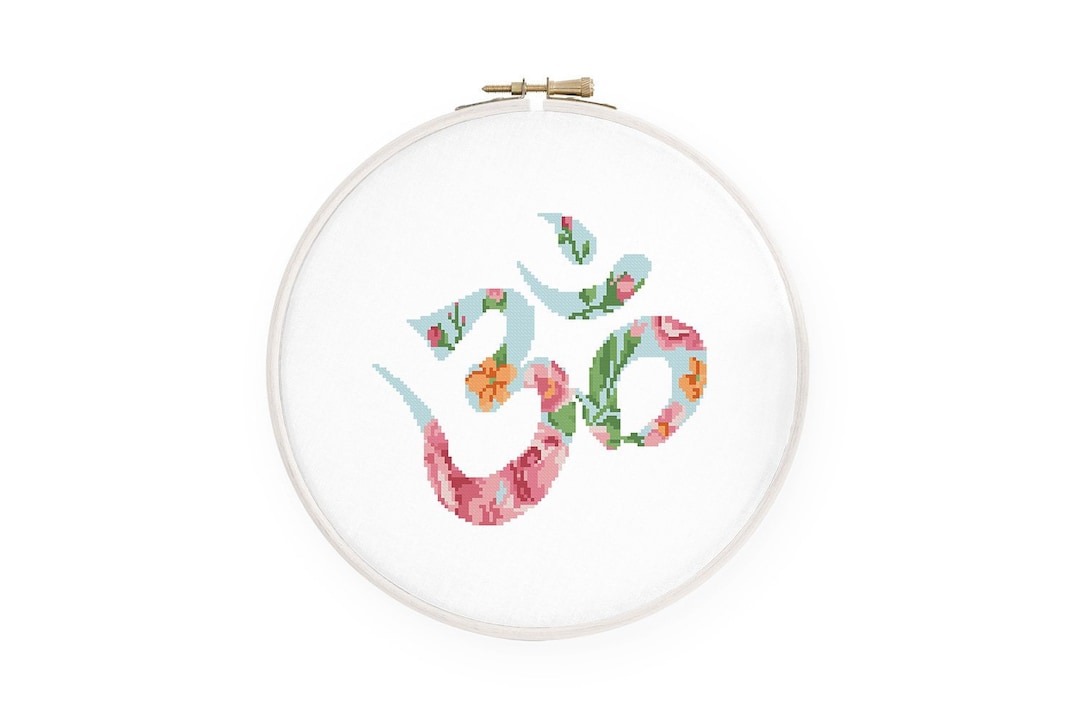 Om Cross Stitch Pattern Floral Om Sign Cross Stitch Watercolor Yoga ...