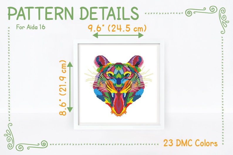 Colorful Tiger Cross Stitch Pattern Abstract Rainbow Tiger Cross Stitch ...
