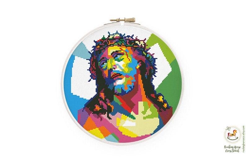 Colorful Jesus Christ Cross Stitch Pattern Abstract Jesus | Etsy