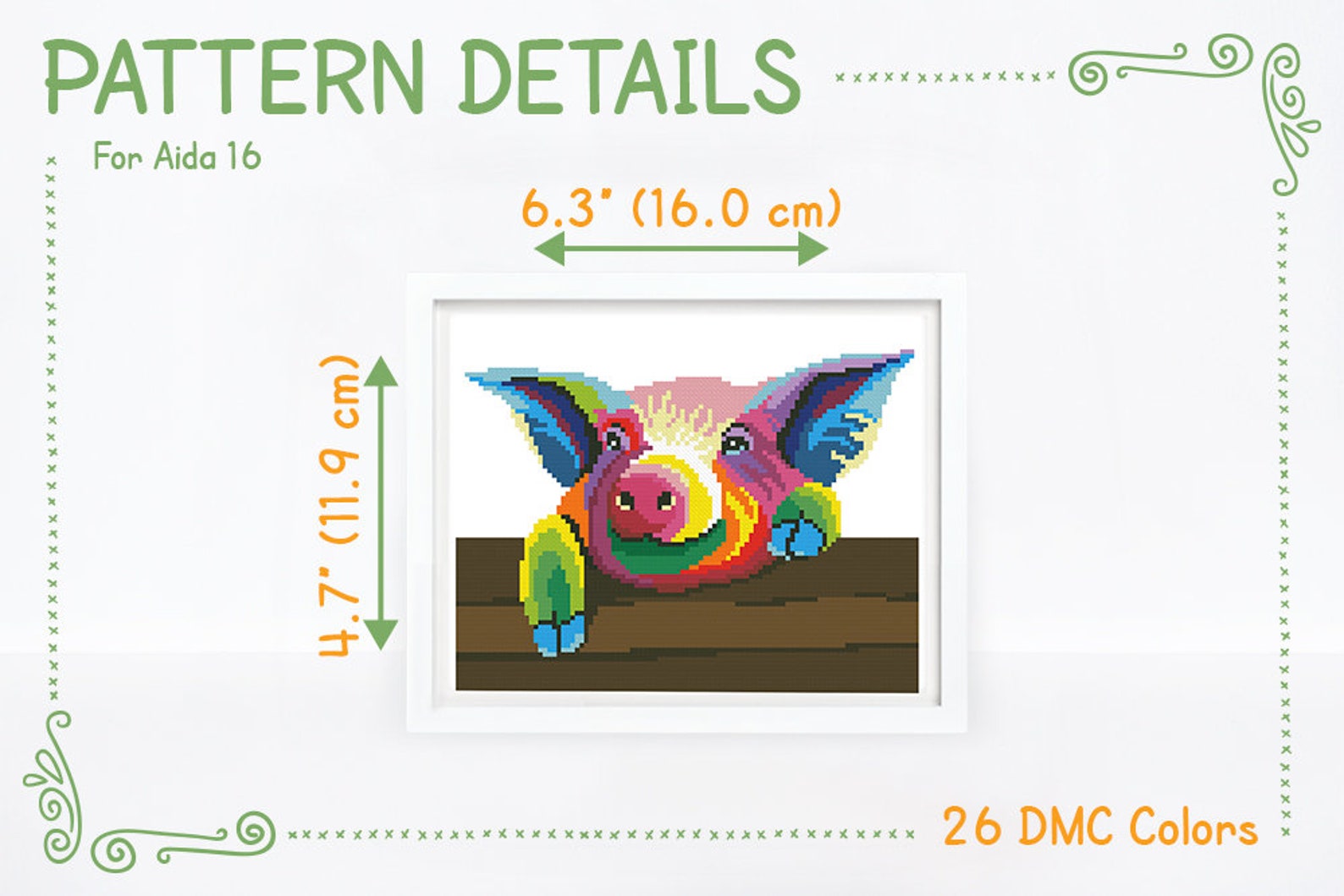Rainbow Pig Cross Stitch Pattern Abstract Colorful Piggy Cross Stitch ...