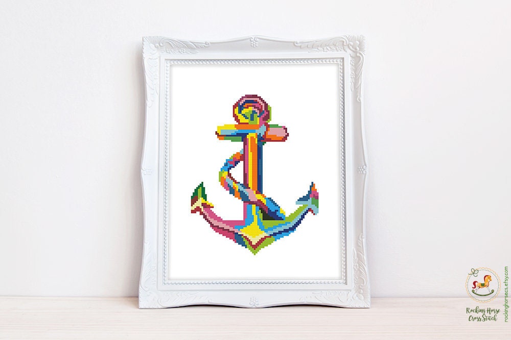 Rainbow Anchor Cross Stitch Pattern Abstract Colorful Anchor Cross ...