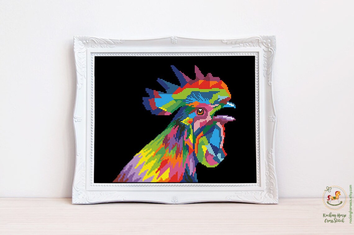 Colorful Rooster Cross Stitch Pattern Abstract Rainbow Rooster | Etsy