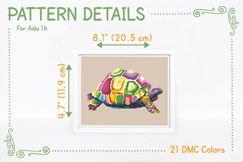 Rainbow Turtle Cross Stitch Pattern Abstract Colorful Tortoise - Etsy