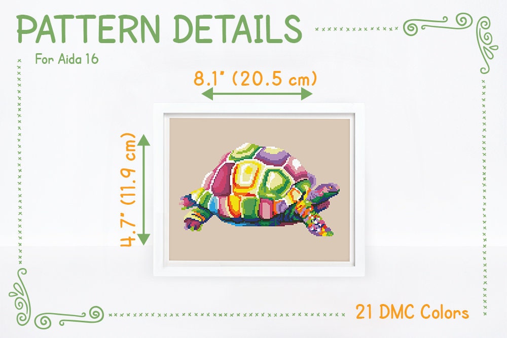 Rainbow turtle cross stitch pattern Abstract colorful tortoise | Etsy