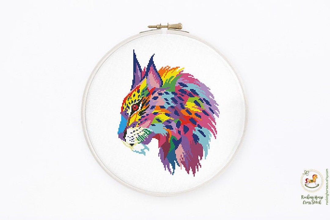 Colorful Lynx Cross Stitch Pattern Abstract Rainbow Lynx Cross Stitch ...