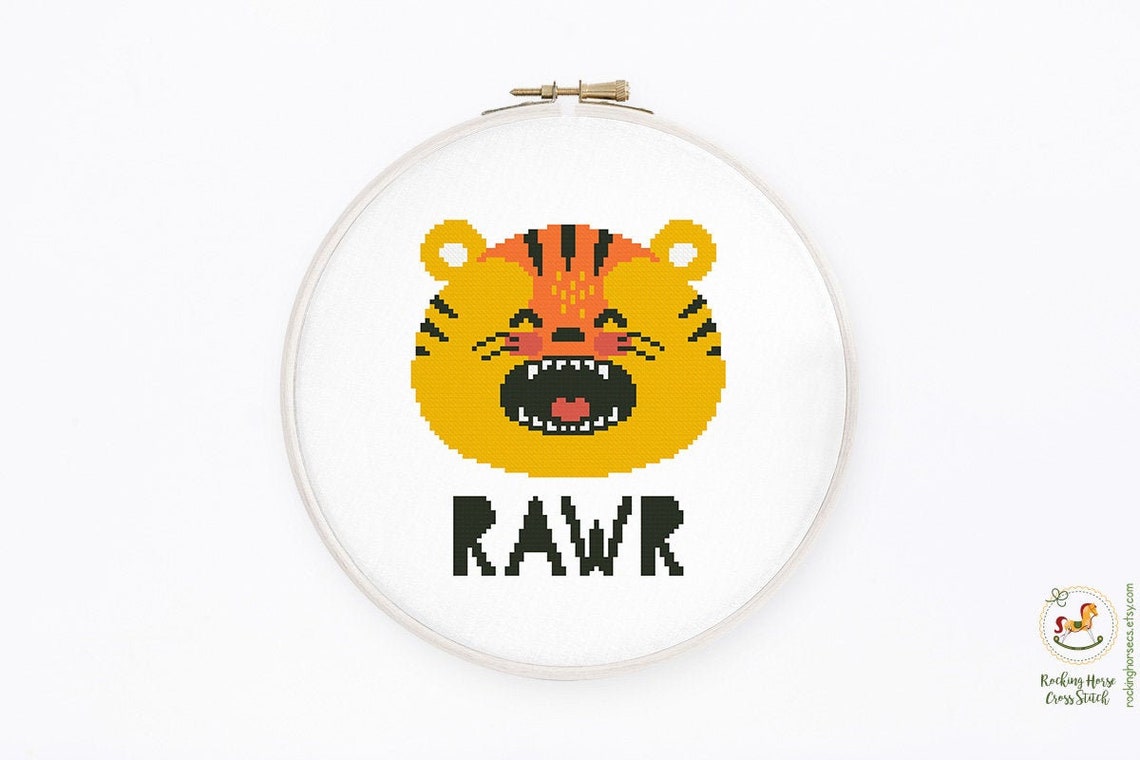 Baby tiger cross stitch pattern Rawr cross stitch Cute | Etsy