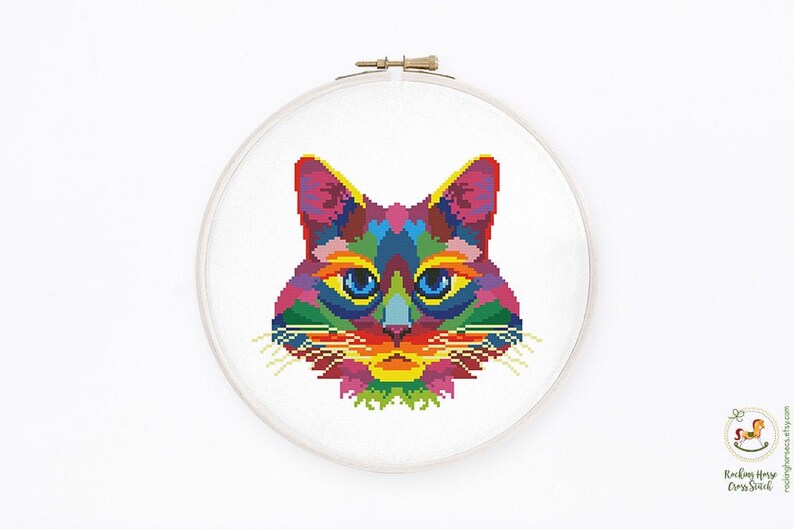 Colorful Cat Cross Stitch Pattern Abstract Rainbow Cat Face | Etsy