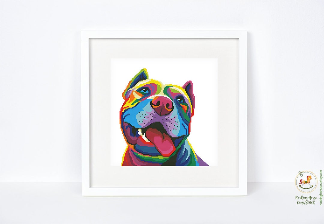 Rainbow Pit Bull Cross Stitch Pattern Colourful Pitbull Terrier ...