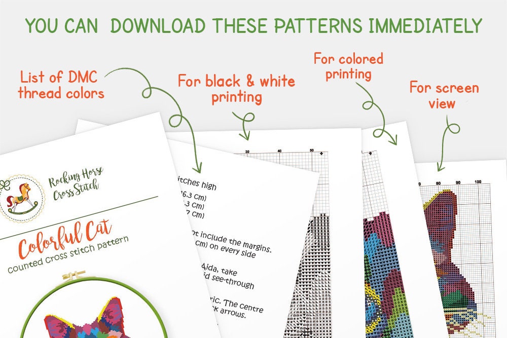Colorful Cat Cross Stitch Pattern Abstract Rainbow Cat Face | Etsy