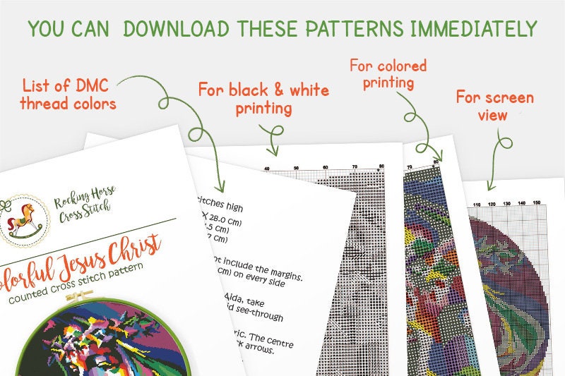 Colorful Jesus Christ Cross Stitch Pattern Abstract Christian - Etsy