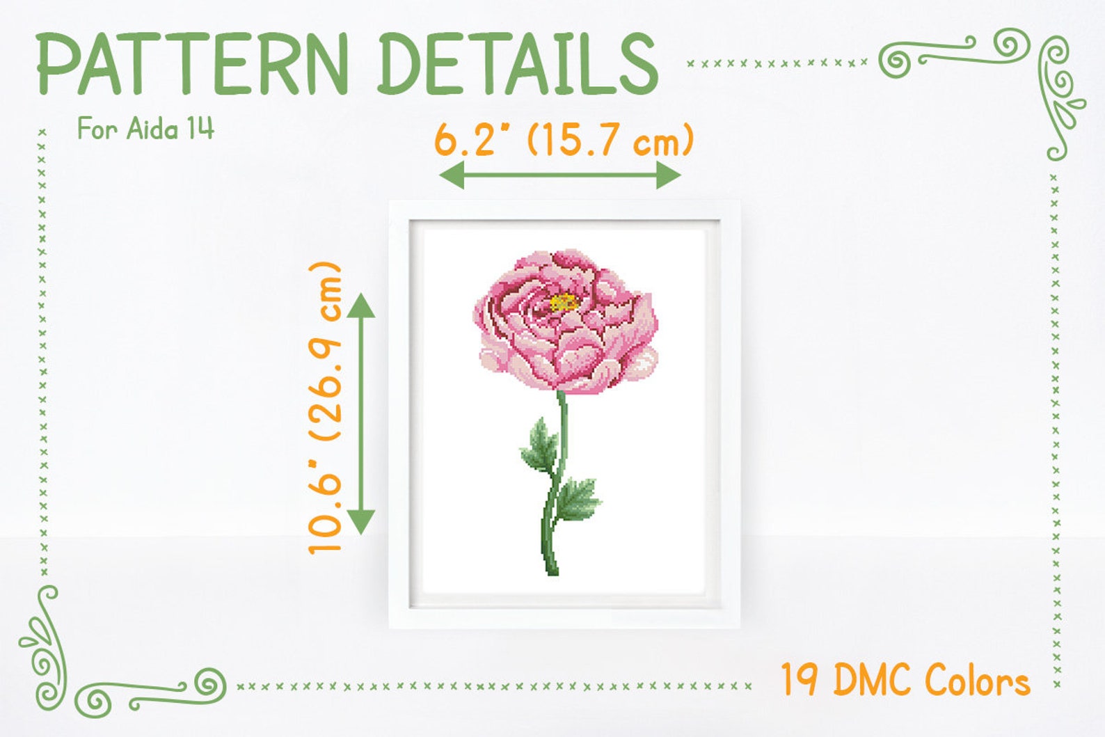 Peony cross stitch pattern Pink flower cross stitch Nature | Etsy