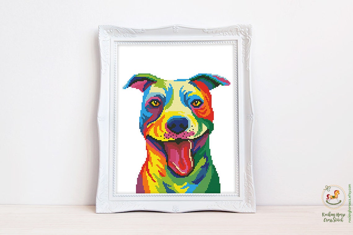 Colorful Pitbull Terrier Cross Stitch Pattern Rainbow Pit Bull | Etsy