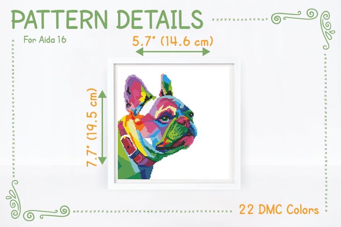 Rainbow French Bulldog Cross Stitch Pattern Abstract Frenchie | Etsy