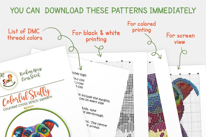 Rainbow Staffy Cross Stitch Pattern Colorful Abstract Staffordshire ...