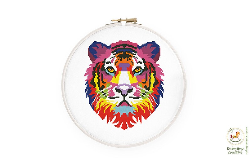 Colorful Tiger Cross Stitch Pattern Abstract Wild Rainbow - Etsy