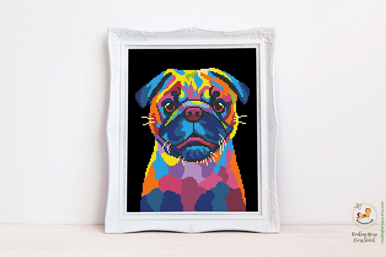 Colorful Pug Cross Stitch Pattern Abstract Rainbow Pug Cross | Etsy