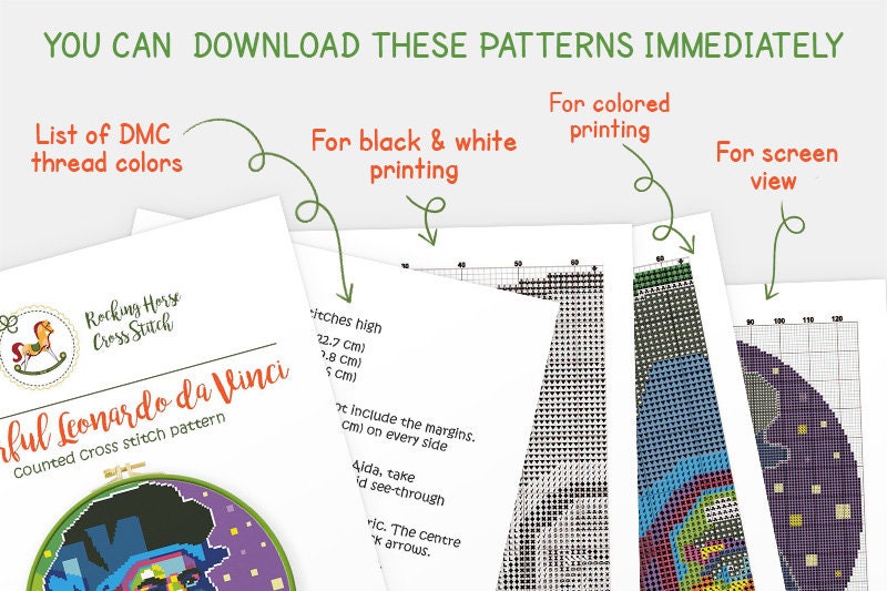 Colorful Leonardo Da Vinci Cross Stitch Pattern Abstract Self - Etsy