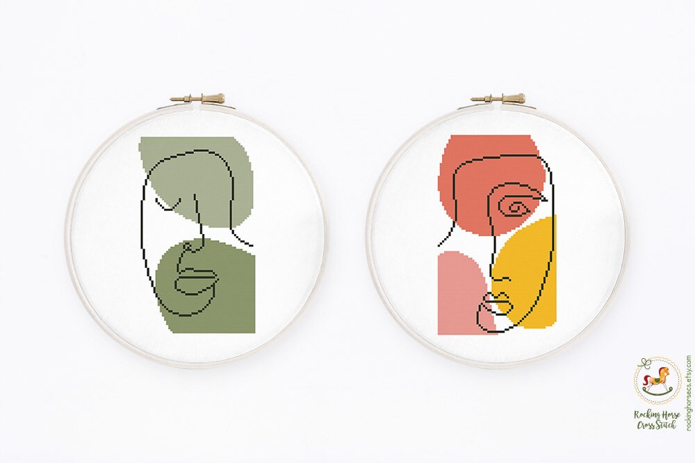 Abstract Faces Cross Stitch Pattern One Line Face Cross Stitch - Etsy