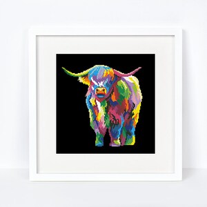 Rainbow Highland Cow Cross Stitch Pattern Abstract Colorful Farm Cow ...