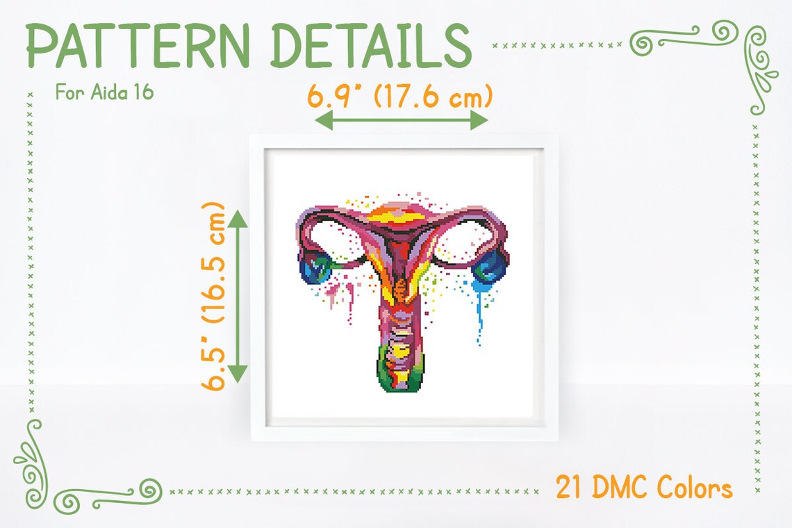 Colorful Uterus Cross Stitch Pattern Rainbow Female Ovary - Etsy