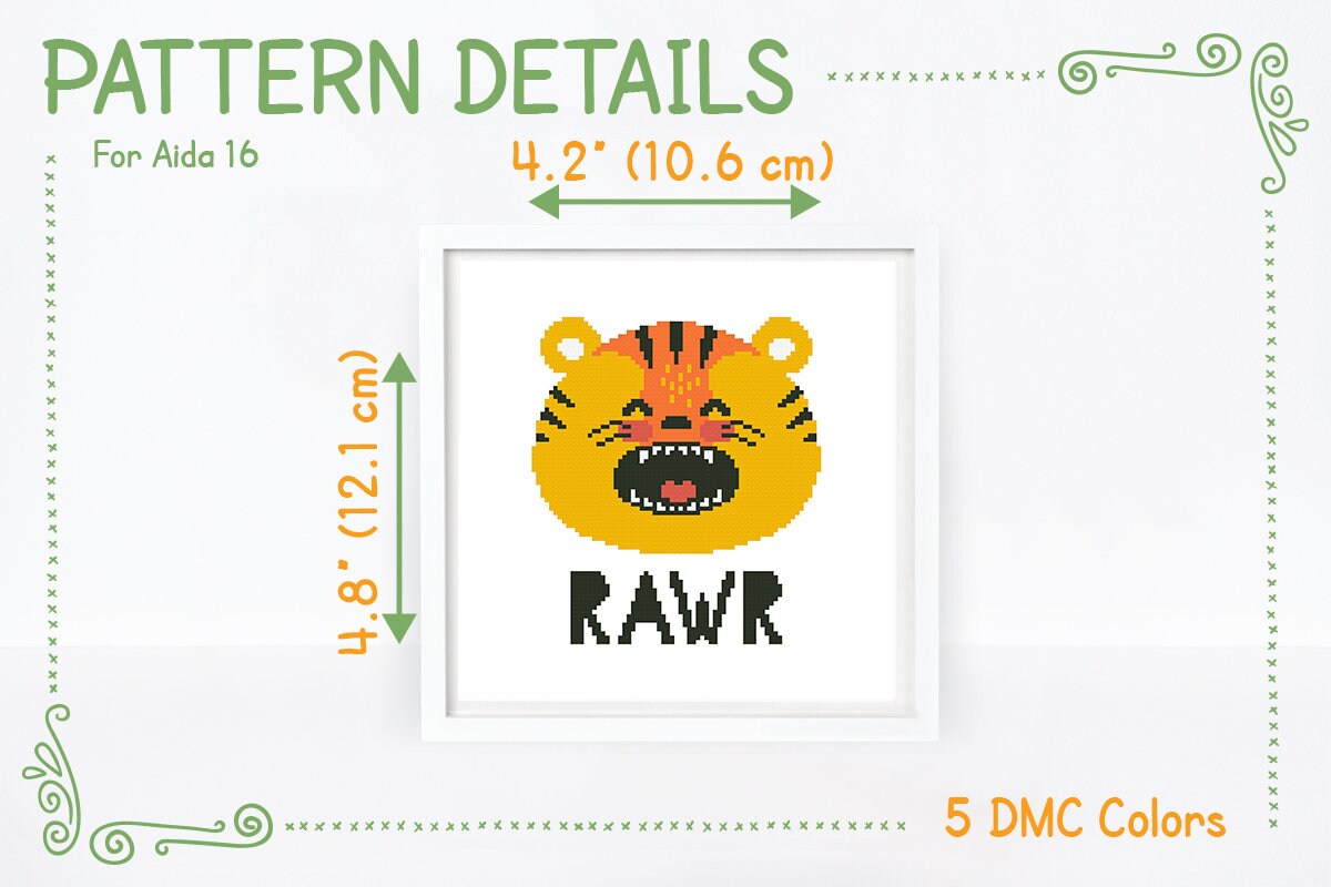 Baby tiger cross stitch pattern Rawr cross stitch Cute | Etsy