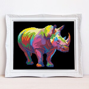 Colorful Rhino Cross Stitch Pattern Rainbow Rhinoceros Cross Stitch ...