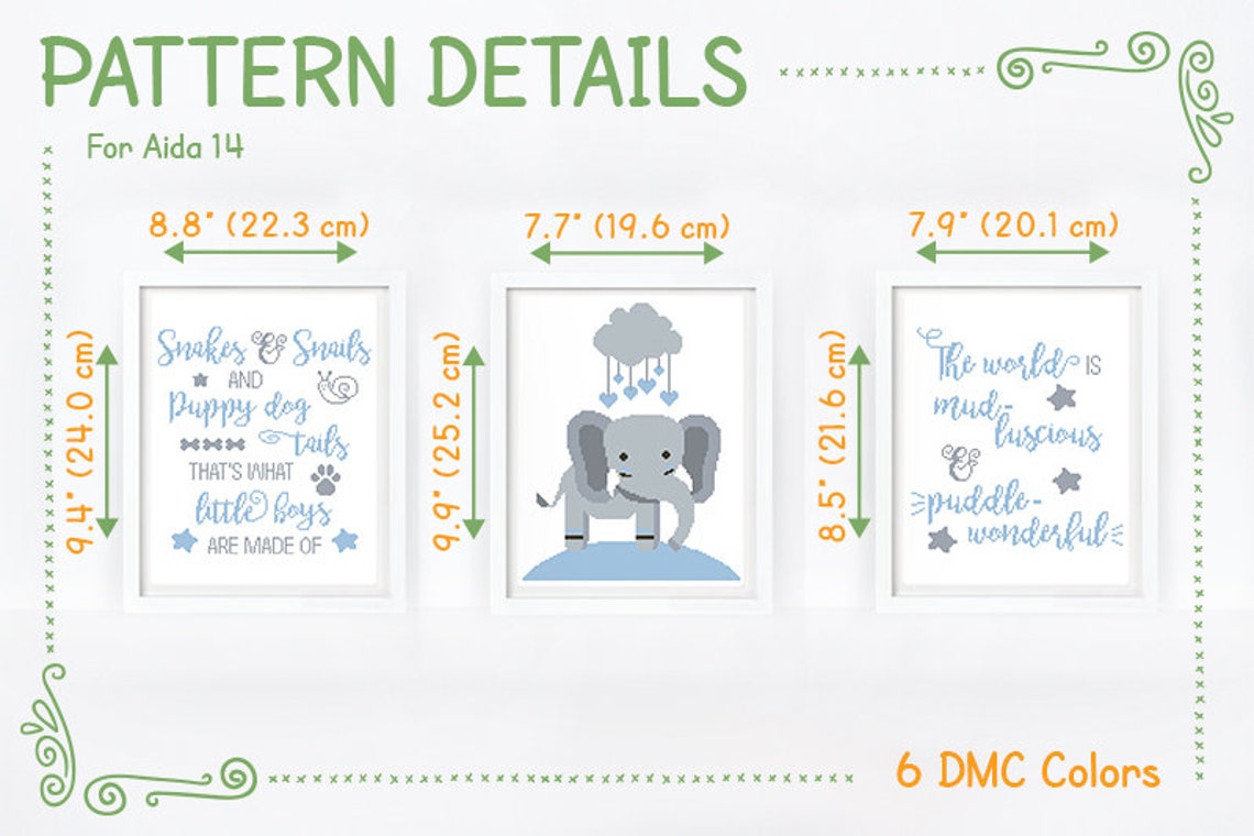 Baby Boy Cross Stitch Pattern Set of 3 Nursery Cross Stitch | Etsy