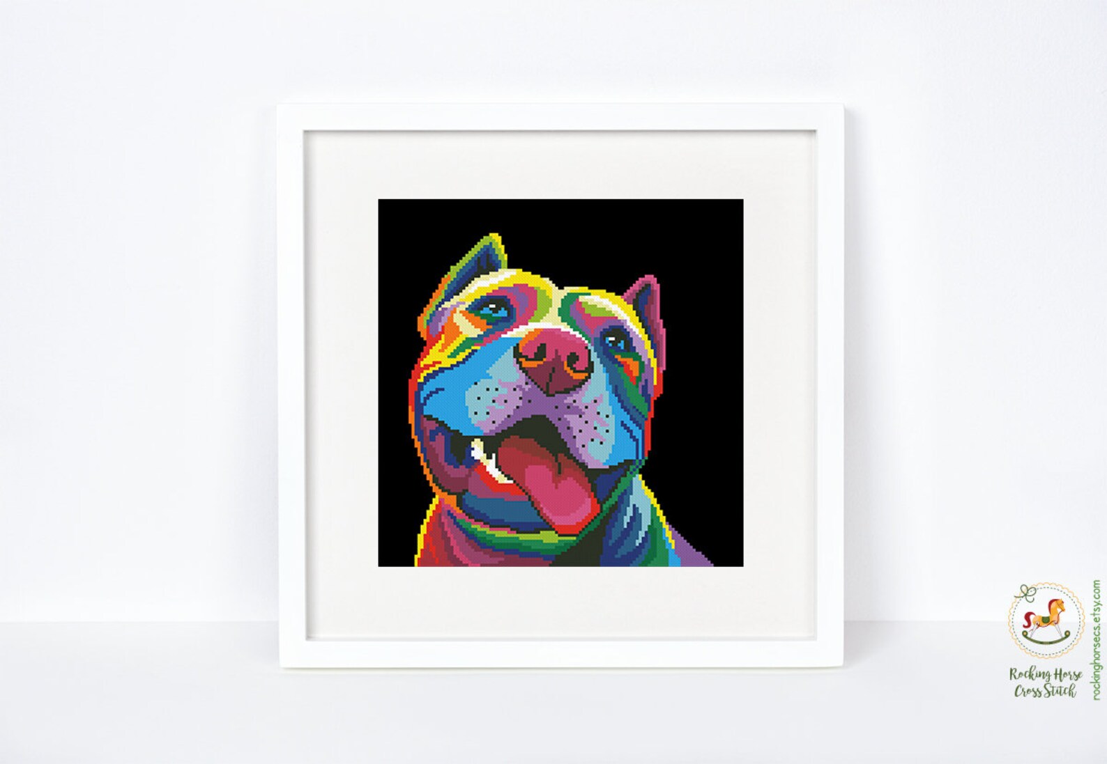Rainbow Pit Bull Cross Stitch Pattern Colourful Pitbull Terrier ...