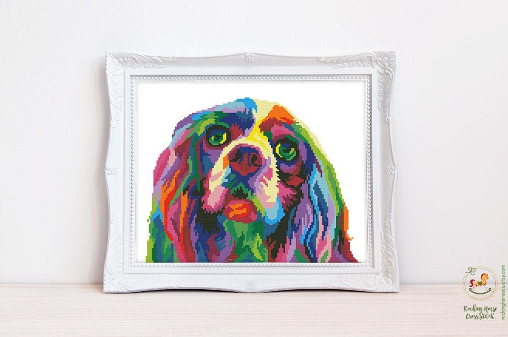 Rainbow Cocker Spaniel cross stitch pattern Abstract colorful | Etsy