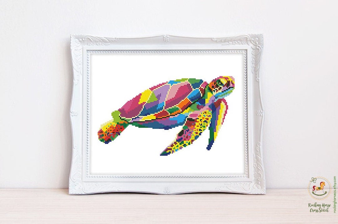 Colorful Sea Turtle Cross Stitch Pattern Abstract Rainbow Tortoise ...
