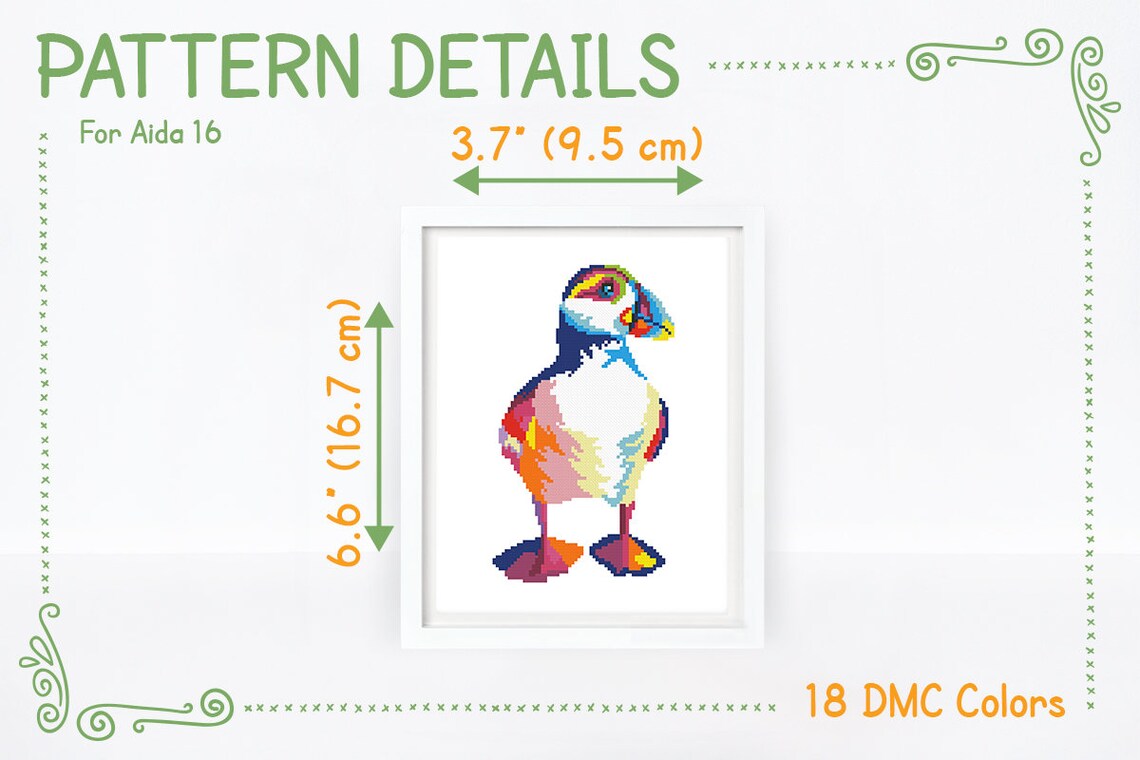 Rainbow Puffin Cross Stitch Pattern. Colorful Atlantic Puffin. - Etsy