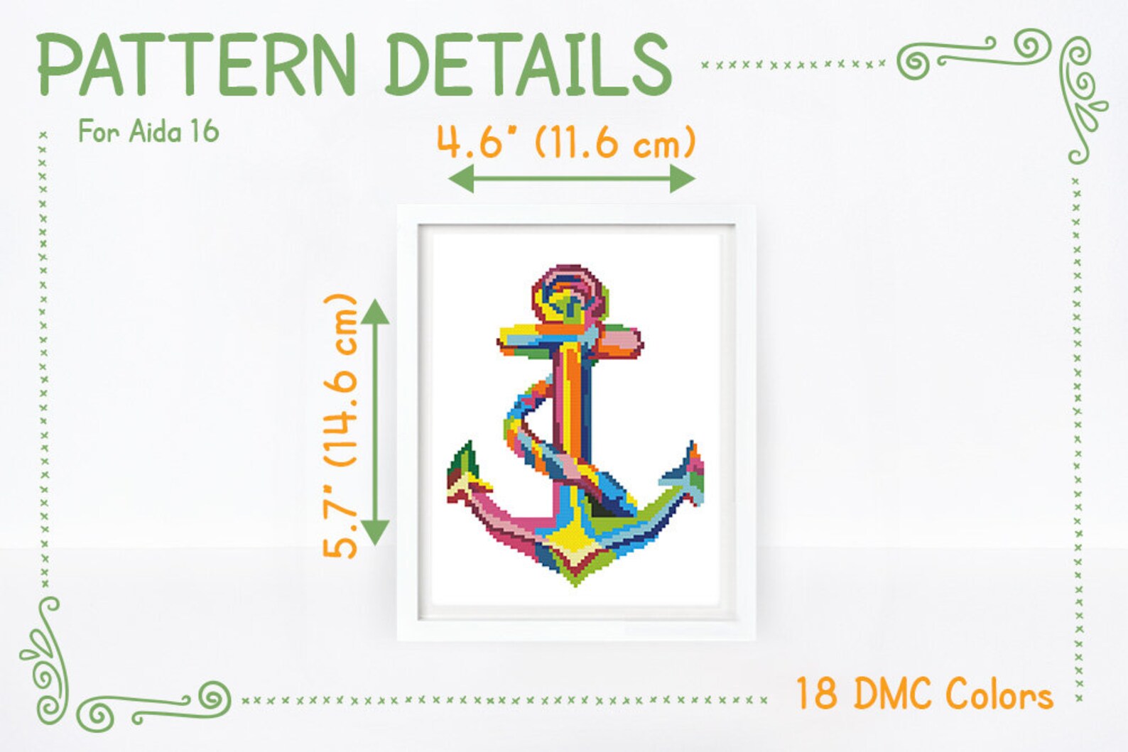 Rainbow Anchor Cross Stitch Pattern Abstract Colorful Anchor Cross ...