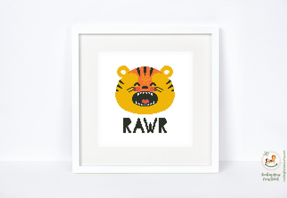 Baby tiger cross stitch pattern Rawr cross stitch Cute | Etsy