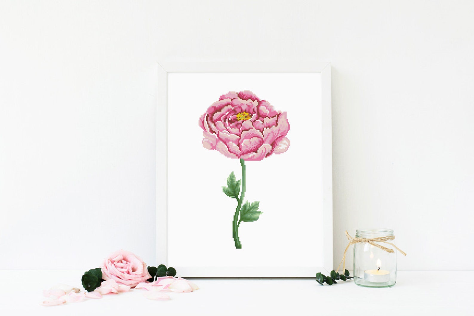 Peony cross stitch pattern Pink flower cross stitch Nature | Etsy