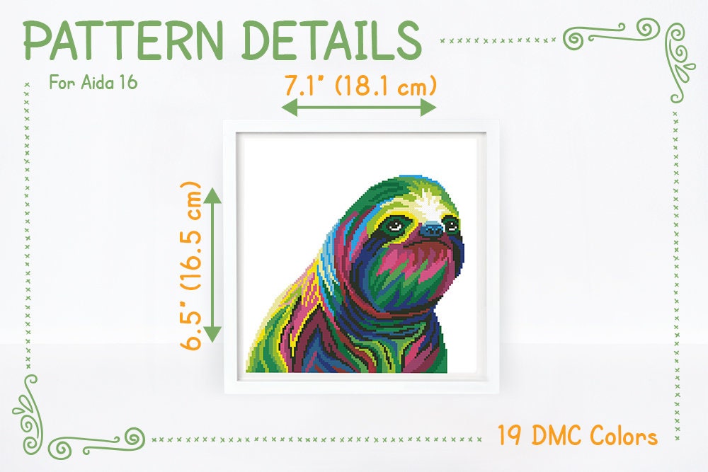 Colorful Sloth Cross Stitch Pattern Abstract Rainbow Animal Cross ...