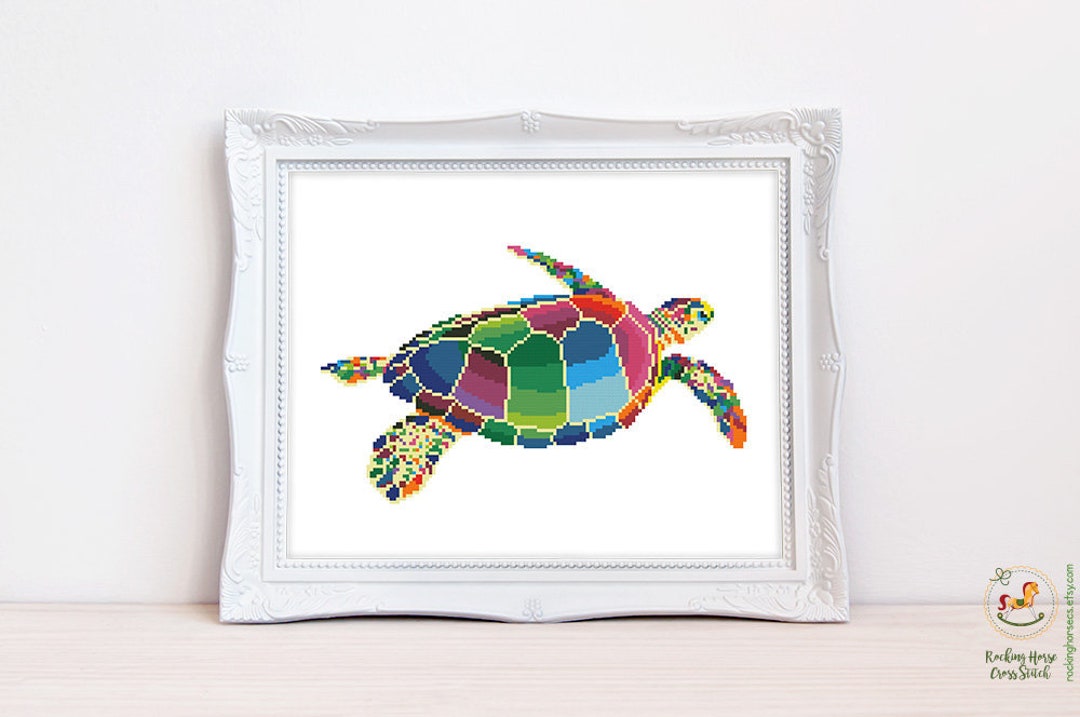 Rainbow Sea Turtle Cross Stitch Pattern Abstract Colorful Tortoise ...