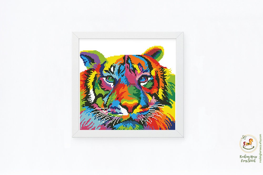 Colorful tiger cross stitch pattern Abstract wild animal cross | Etsy