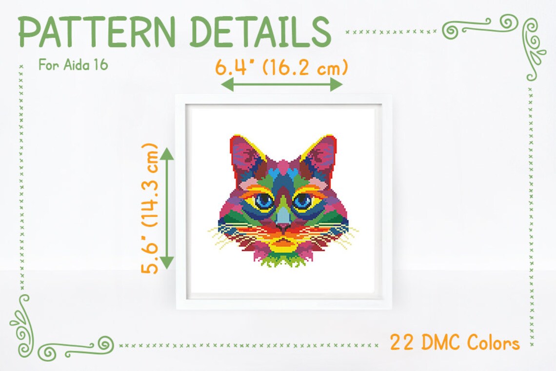 Colorful Cat Cross Stitch Pattern Abstract Rainbow Cat Face | Etsy