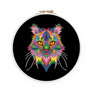 Colorful Cat Cross Stitch Pattern Abstract Cat Face Cross Stitch Cute ...