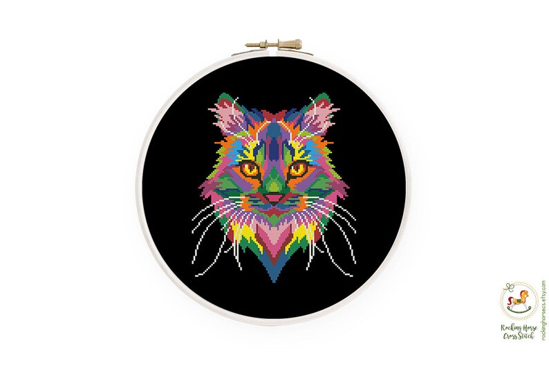 Colorful Cat Cross Stitch Pattern Abstract Cat Face Cross - Etsy