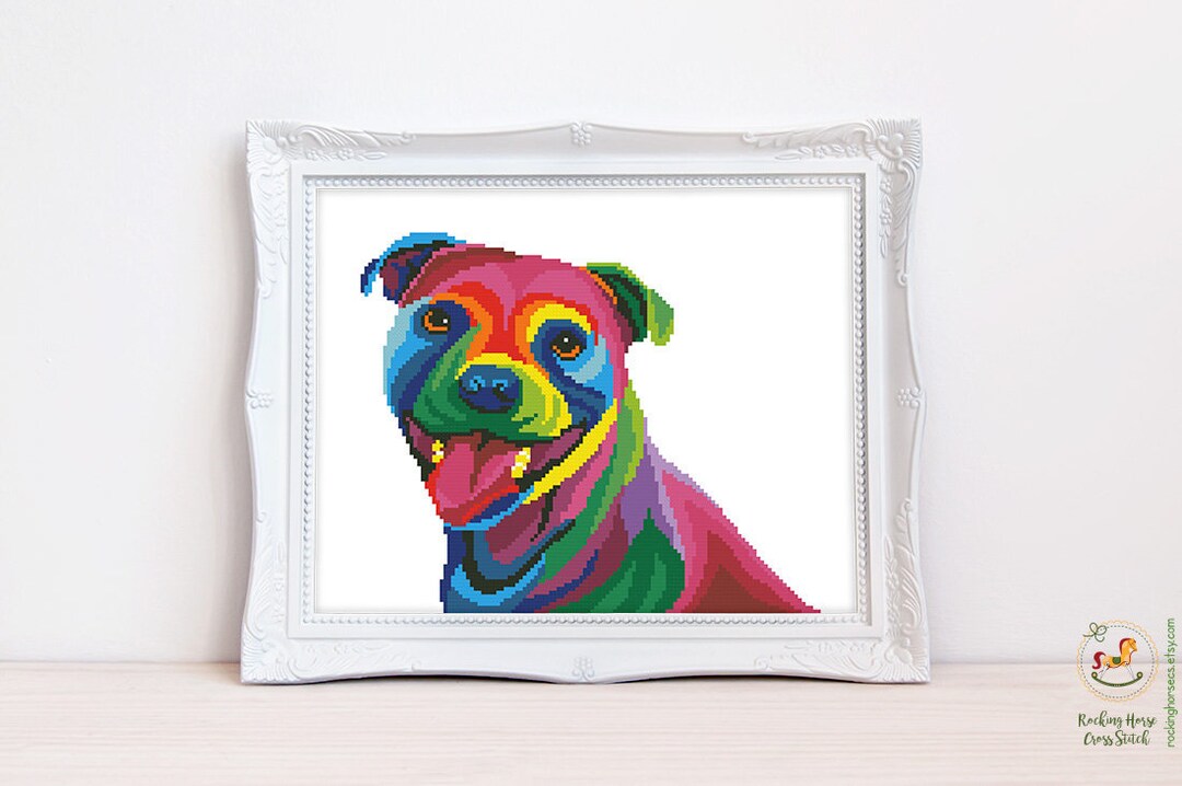 Rainbow Staffy Cross Stitch Pattern Colorful Abstract Staffordshire ...