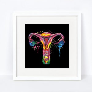 Colorful Uterus Cross Stitch Pattern, Rainbow Female Ovary Anatomy ...