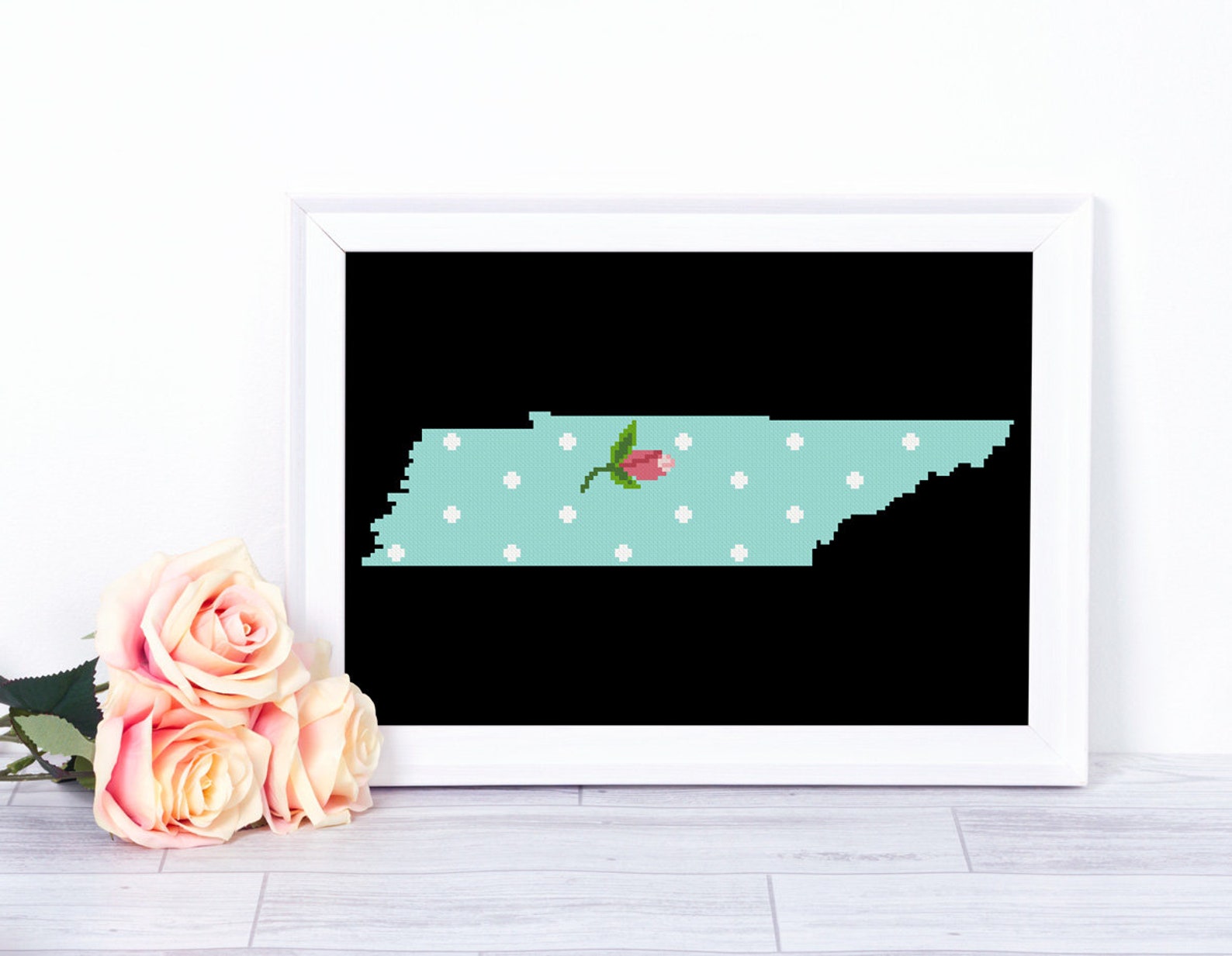 Floral Tennessee Cross Stitch Pattern USA State Cross Stitch Map Cross ...