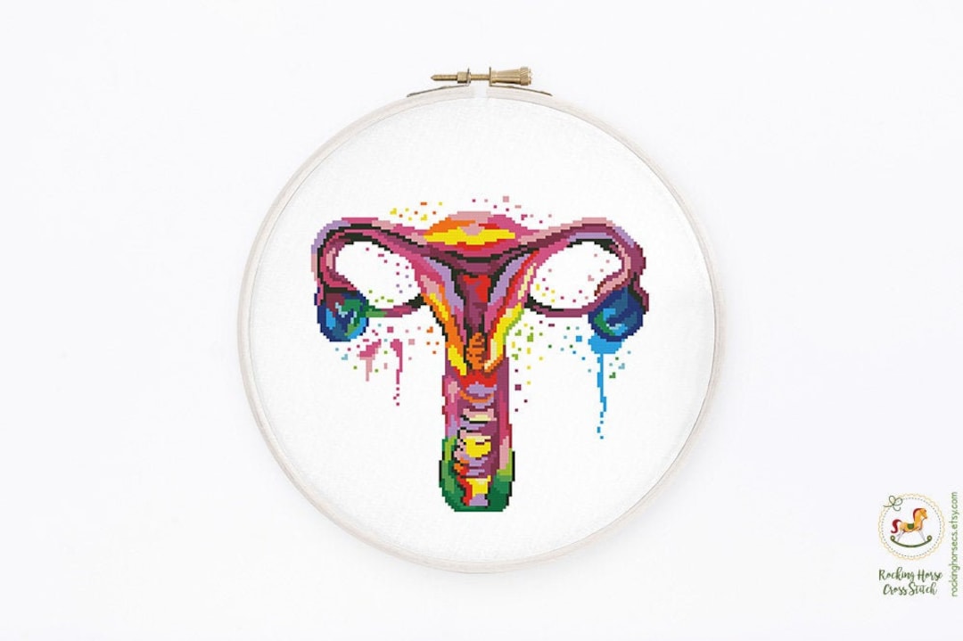 Colorful Uterus Cross Stitch Pattern, Rainbow Female Ovary Anatomy ...
