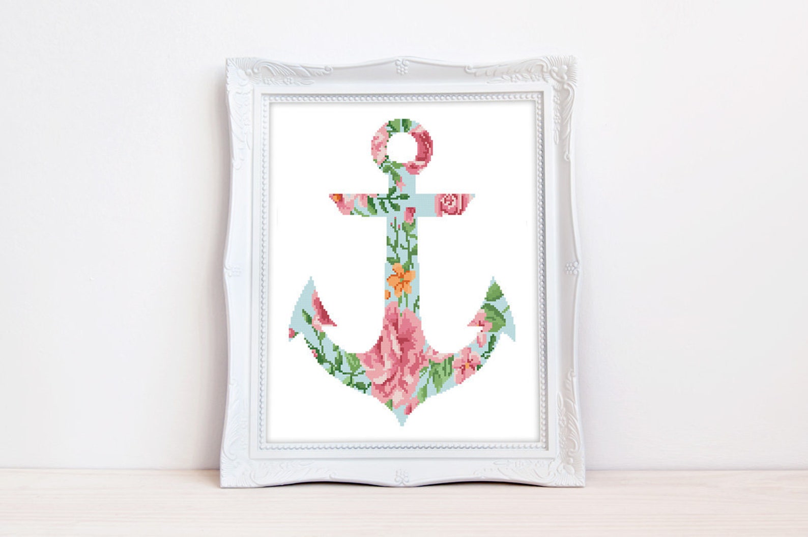Floral Anchor Cross Stitch Pattern Watercolor Anchor Cross Stitch ...