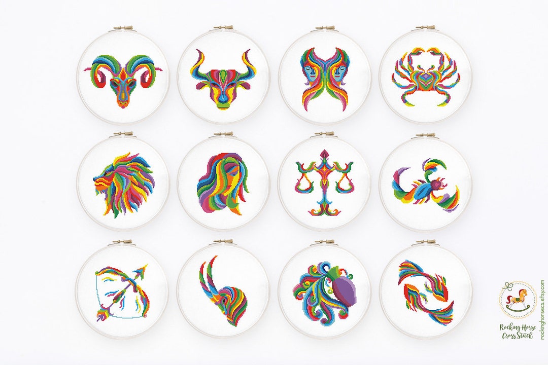 Rainbow Zodiac Cross Stitch Pattern Colorful Star Sign Cross Stitch ...
