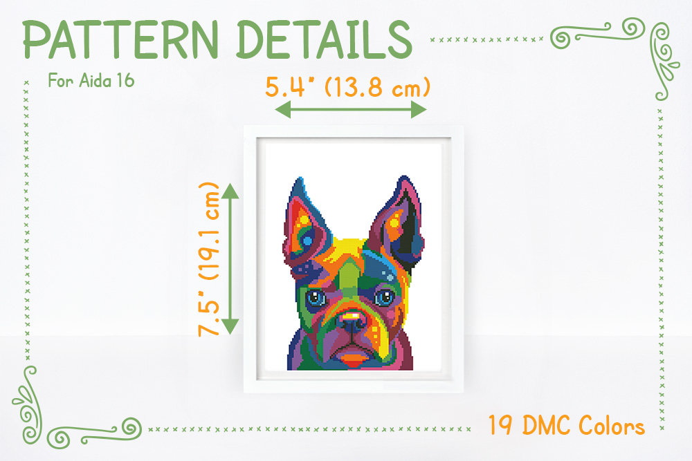 Colorful frenchie cross stitch pattern Abstract rainbow french | Etsy