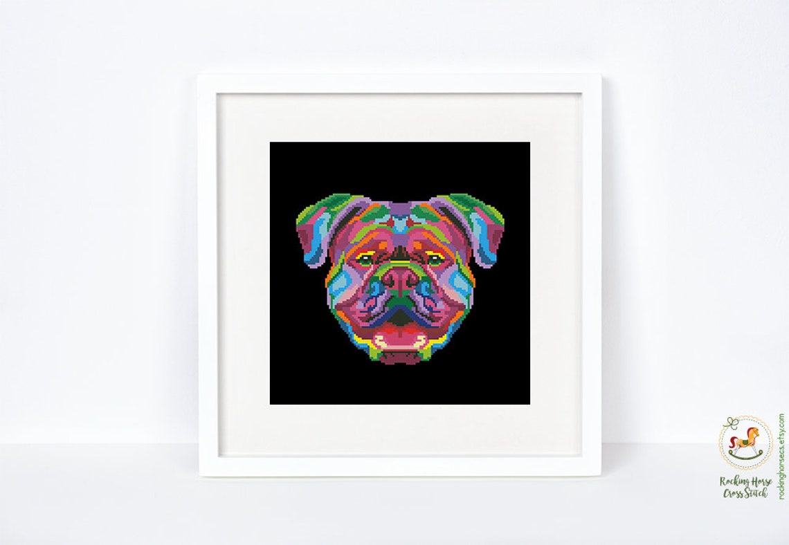 Rainbow Bulldog Cross Stitch Pattern Abstract Colorful Bulldog | Etsy
